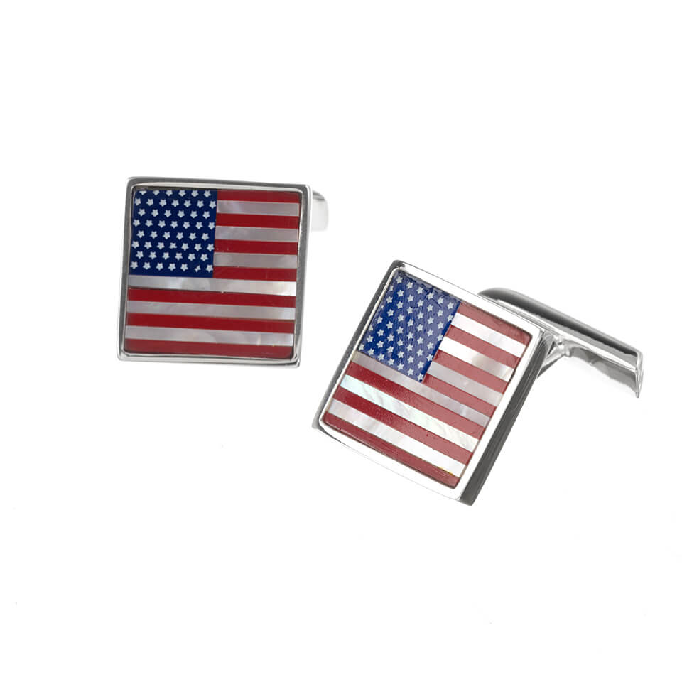 Sterling Silver USA Flag Cufflinks - Flags Patriotic Cufflinks